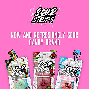 SOUR STRIPS Cotton Candy Flavored | Deliciously Chewy Belts Vegetarian Candies, 12 per Pack, 2 Pack