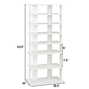 Tangkula 7-Tier Vertical Shoe Rack, Patented Entryway Wooden Double Rows Shoes Rack with Anti-Toppling Device, Narrow Shoe Rack Organizer, Space Saving Shoes Storage Stand for Front Door