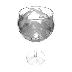 IncisoArt Hand Etched Italian Crystal Goblet Sandblasted (Sand Carved) Handmade Wine Water Glass Engraved (Mermaid Dolphins, 500 Milliliter (17 Ounce) Red Wine)