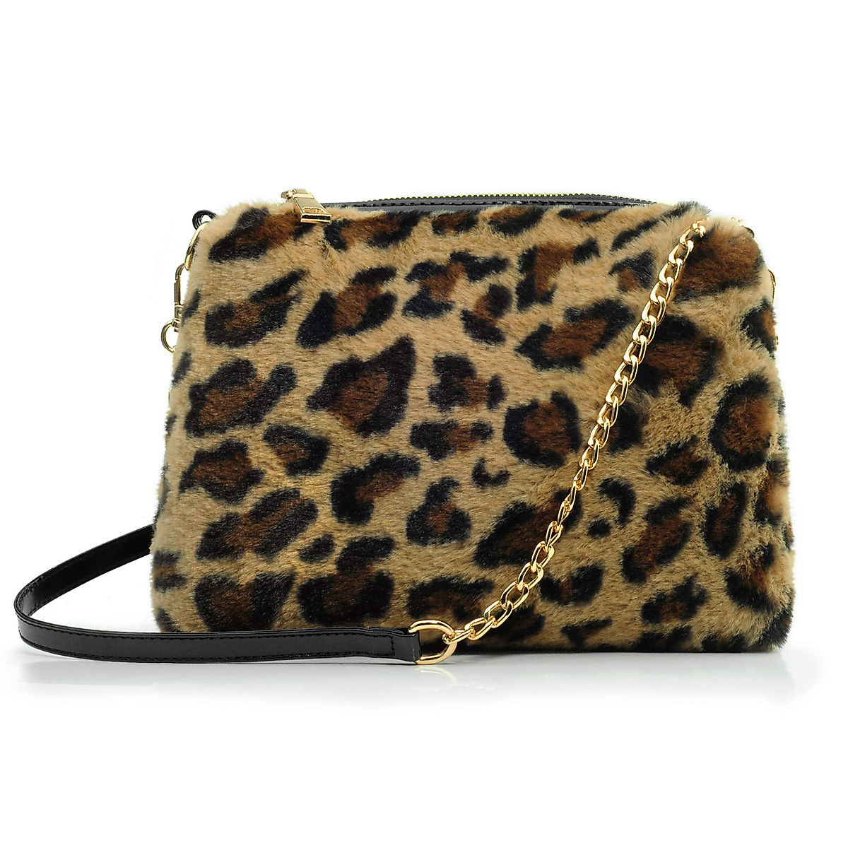 HOXIS Faux Fur Furry Crossbody Shoulder Handbag Clutch Purse(Leopard print)