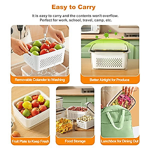 YIENOGO 4 Size Fruit Vegetable Storage Containers for Fridge with Colander and Lid Refrigerator Storage Containers Bins Organizer for Fruit Food Produce, White, YI-01F04