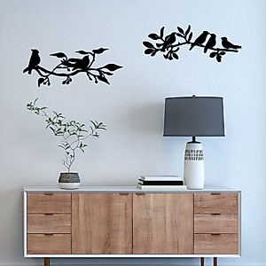 Hotop 2 Pcs Metal Bird Wall Art Birds on The Branch Wall Decor Leaves with Birds Metal Sculpture Bird Silhouette Metal Ornament Branch Wall Hanging Sign for Balcony Garden Home Decor(Classic Style)
