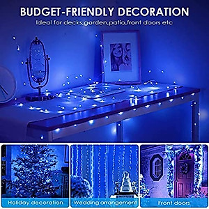 Dolucky 72FT 200 LED Blue Solar Outdoor String Lights, 8 Modes Solar Powered Waterproof Fairy Lights, Solar Copper Wire Lights for Garden Yard Christmas Decoration