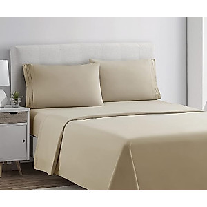 KAYLEN HOME 1800 TC Deep Pocket Full Size Sheets Set up to 16" - Hotel Luxury Extra Soft Brushed Microfiber 4 PC Bed Sheet Set, Cream