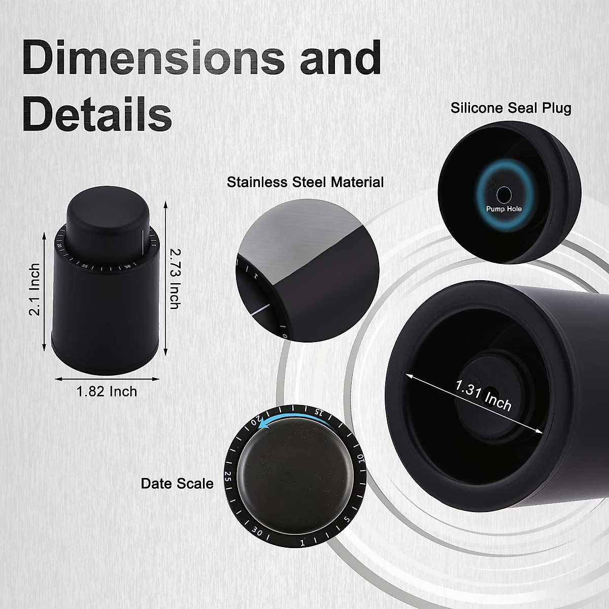 Loboo Idea Wine Pump Vacuum Stoppers, Wine Savers Vacuum Pump Stoppers For Glass Bottles (Black, 6pcs/box)