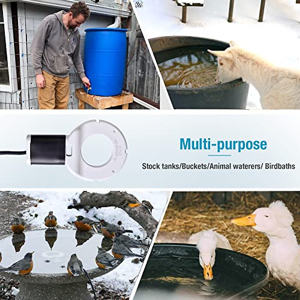 Wedigout 500Watt Utility De-Icer for Farm, Submersible Water Heater for Farm Livestock(Cow/Chicken/Sheet), Mini Size Aluminum De-Icer for Multiple Using, Non-Conductive and Anti-Rust