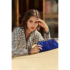 JAMBHALA Women Pleated Clutch Bag with Adjustable Chain Handbag Dumpling Pouch for Wedding, Bridal, Prom, Party (blue)