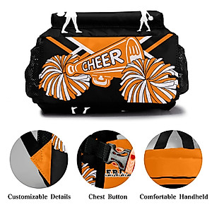 Zaaprint Personalized Orange Black Cheer Cheerleader Waterproof Backpack with Name Text for Women Men Gift