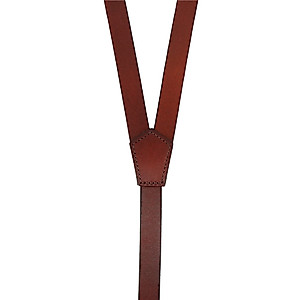 Lawevan Men's Reddish Brown Shiny Genuine Leather Suspenders, Steampunk Style Y back Adjustable Belt Loop, 3 Snap Hooks