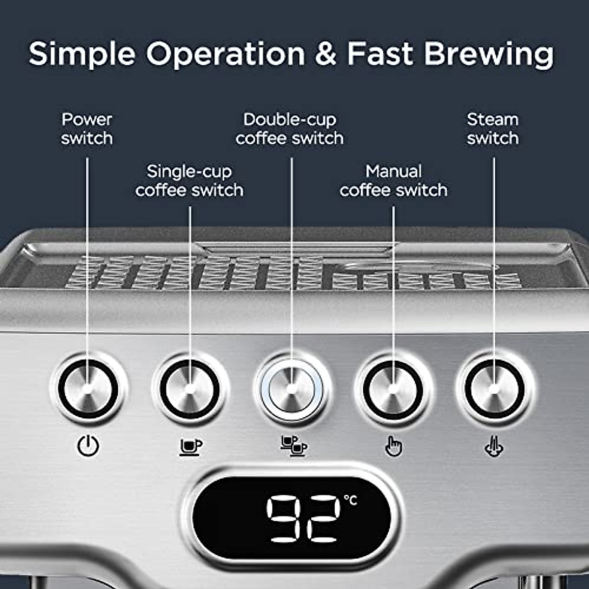 Geek Chef Espresso Machine 20 Bar, Espresso Coffee Maker with Fast Heating Automatic, Latte & Cappuccino Maker with Milk Frother Steam Wand, 1.8L Water Tank, Temperature Display, Stainless Steel