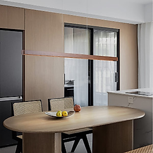 YISDESIGN 59" Wood Linear Pendant Light 40w Integrated Led Pendant Light Dimmable Ceiling Pendant Hanging Light Adjustable Billiard Pool Table Lights for Dining Room Kitchen Island Walnut Color