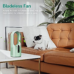 INMORVEN Portable Desk Fan, 11.8inch Battery Operated Bladeless Fan, Small Quiet USB Fan with 3-Speeds, Touch Control, Table Fan for Bedroom Office(Green)