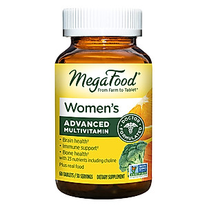 MegaFood Women's Advanced Multivitamin for Women - Doctor-Formulated With Iron, Choline, Vitamin D, Vitamin C & Zinc - Brain Health - Immune Support - Non-GMO - Vegetarian - 60 Tabs (30 Servings)