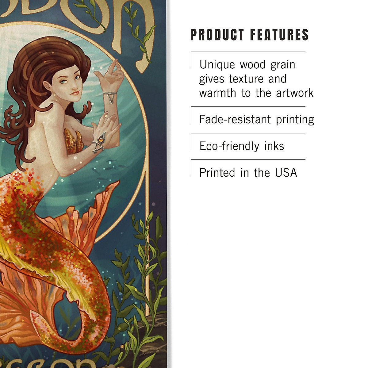 Lantern Press 10x15 Inch Wood Sign, Ready to Hang Wall Decor, Bandon, Oregon, Mermaid