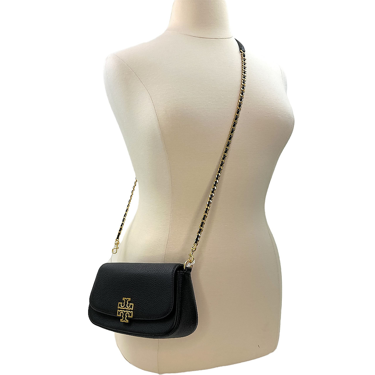 Tory Burch Britten Convertible Crossbody Bag With Gold Hardware (Black)