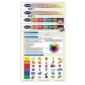 Home-Schooling Guides 4 Chart Bundle - Pre-K to Grade 2 - Laminated Charts on Early Math, Early Spell, Arts and Craft, Color and Shapes Quick Reference Guides by Permacharts