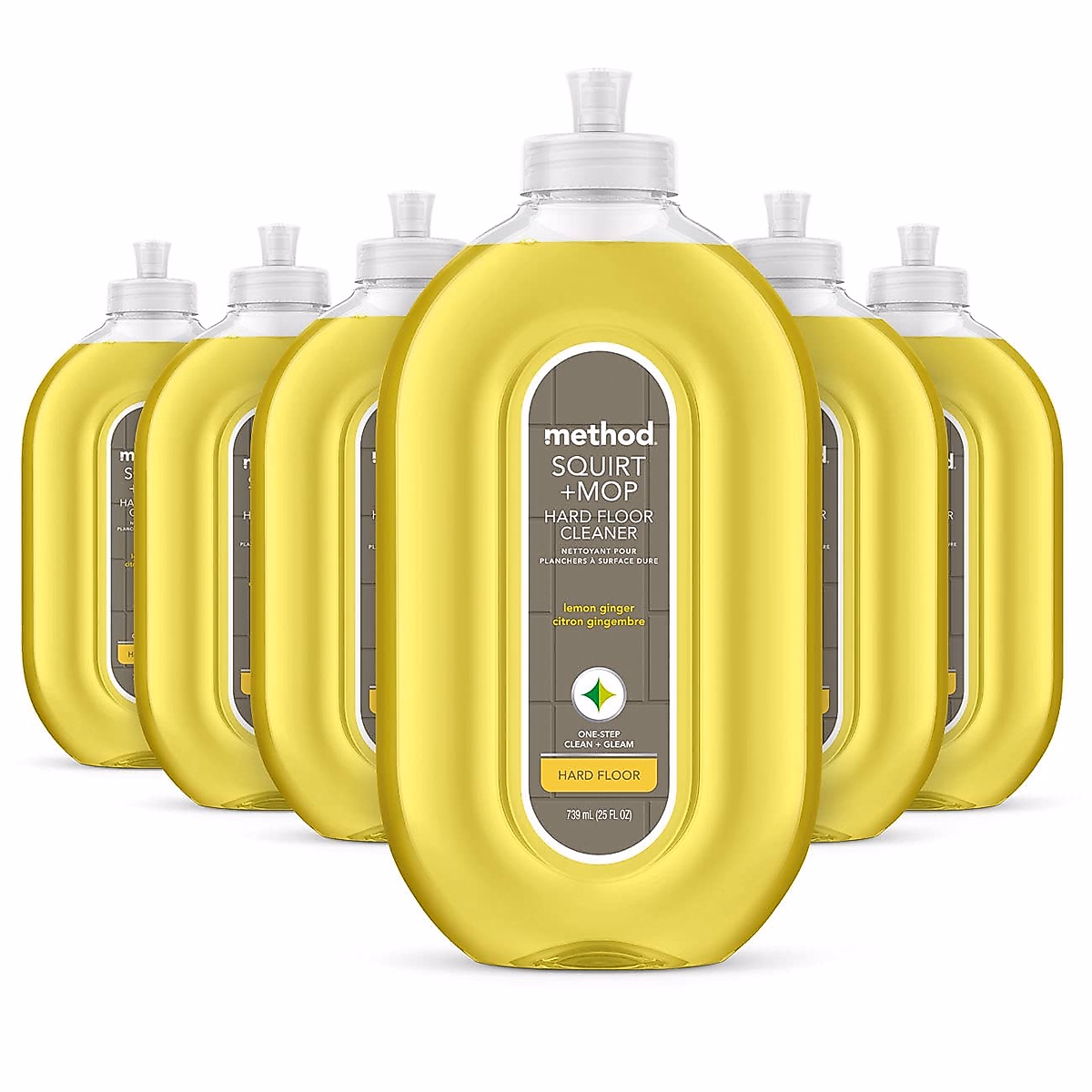 Method Hardwood Floor Cleaner Squirt + Mop Bottle, Lemon Ginger, For Sealed Hardwood and Laminate Floors, 25 Fl Oz (Pack of 6)