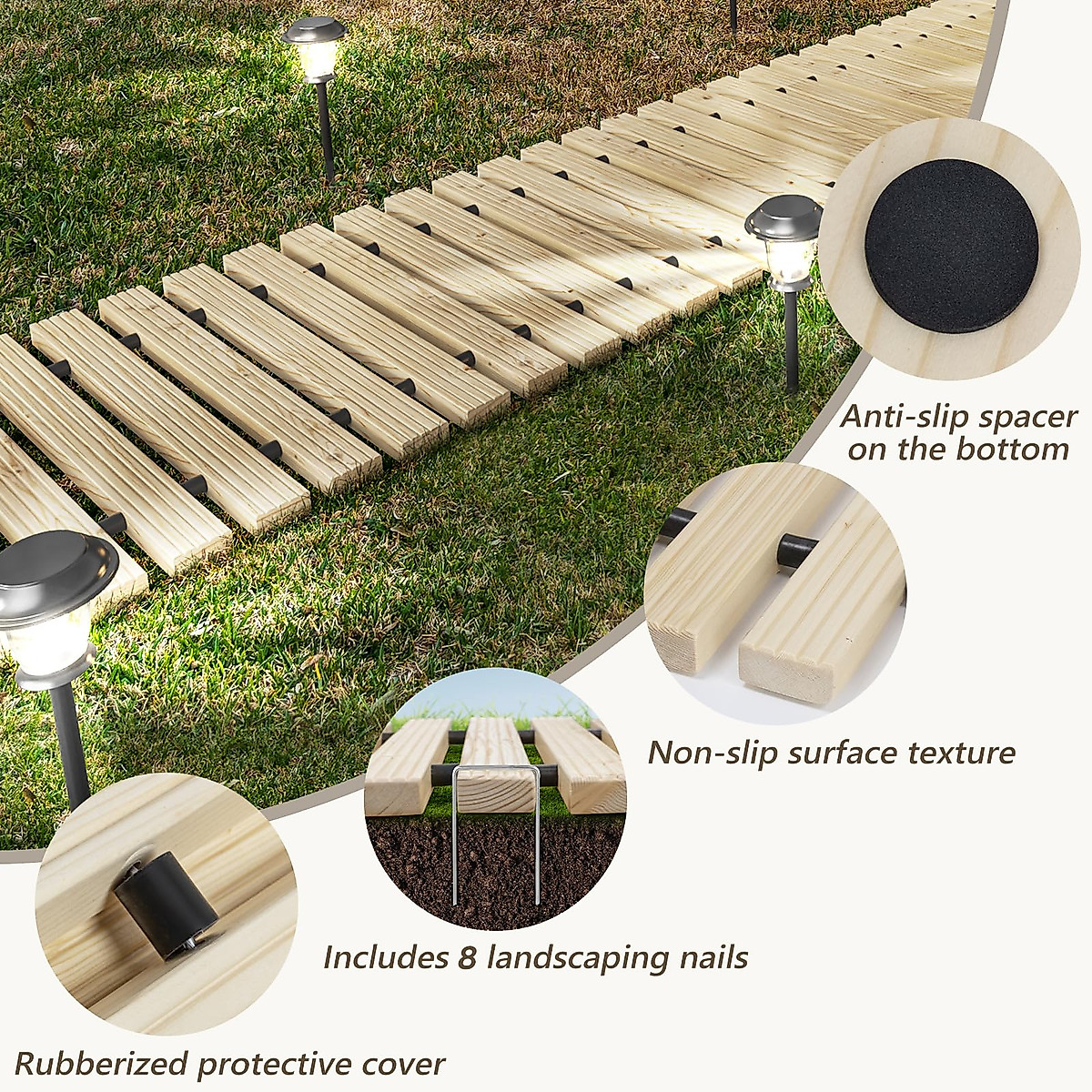 APRILSOUL 12FT Wooden Garden Pathway, Outdoor Roll Out Walkway Path for Patio,Lawn,Backyard,Beach,Wedding