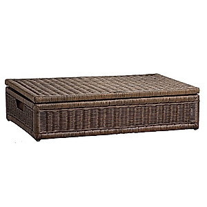 The Basket Lady Underbed Wicker Storage Box, Large, 28 in L x 18 in W x 6.75 in H, Antique Walnut Brown