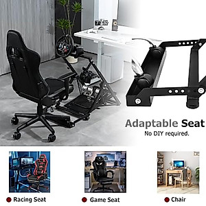 Marada G920 Steering Wheel Stand with Seat Slot Cup Holder Fit for Logitech Thrustmaster Moza G923 G27 G29 G920 T248 T300RS R5 Adjustable Foldable Racing Stand, without Wheel Pedal Handbrake