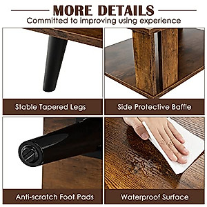 Tangkula Small Coffee Table for Small Space, 2-Tier Wooden Center Table with Open Storage Shelf, Side Baffle, Easy Assembly, Industrial Side Table for Living Room Bedroom (Rustic Brown)