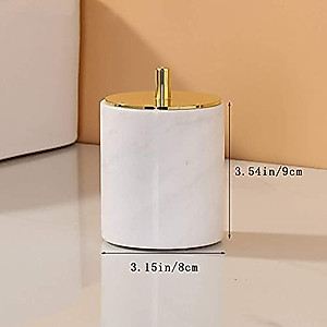StonePlus Natural Marble Cosmetics Cotton Swab Ball Holder, Seasoning Box, Ring Storage Box with Lid (Gold White)