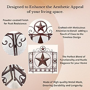 BestGiftEver 3-Panel Fireplace Screen Decorative with Rustic Brown Star Detail - Stand Alone Fireplace Cover Metal Mesh Screen - Home Decor for Cabin, Lodge, and Rustic Country Style Firescreen