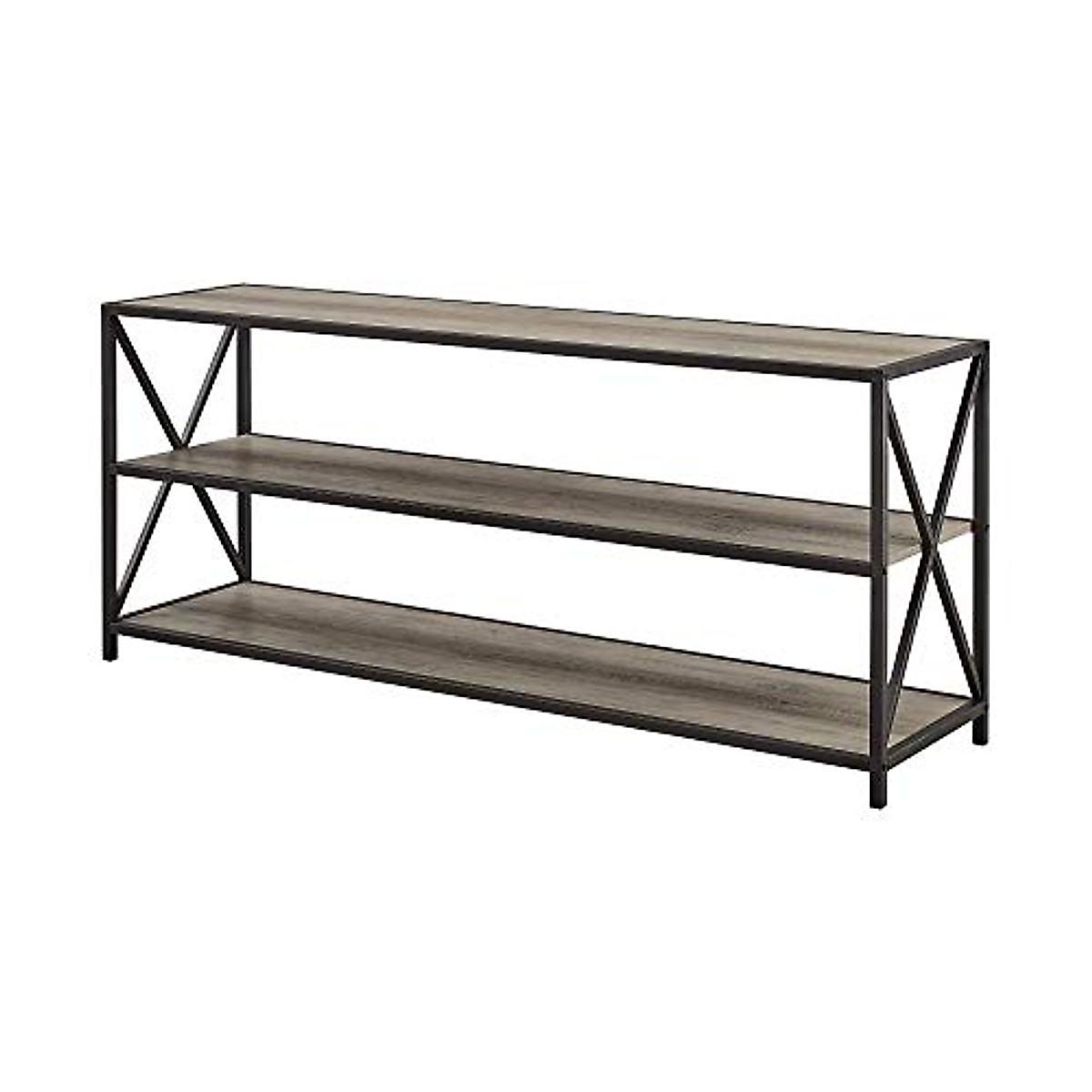 Walker Edison 2 Shelf Industrial Wood Metal Bookcase Tall Bookshelf Storage Home Office, 60 Inch, Grey