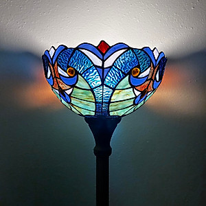 enjoy decor lamps Tiffany Torch Floor Lamp Blue Liaison Stained Glass LED Bulb Included for Living Room Dining Room Bedroom Office Hotel 66" H