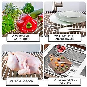 Breathe Essential | 17.5" x 13.8" Roll Up Dish Drying Rack - Over The Sink Caddy for Kitchen Counter, Folding Dish Mat, Foldable Stainless Steel Trivet Accessories