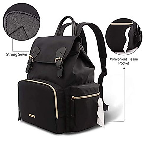 Baby Diaper Bag Backpack with Stroller Hooks, Pipi bear Multi-function Stylish Travel Diaper Back Pack for Mom and Dad, Baby Changing Bag, Maternity Nappy Bag for Boys and Girls, Large Capacity, Black