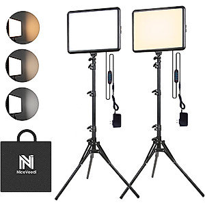 2-Pack Photography Lighting Kit, NiceVeedi 22W LED Video Light Kit, 2900-7000K Dimmable Studio Light with Tripod Stand, 73" Stream Light for Video Recording