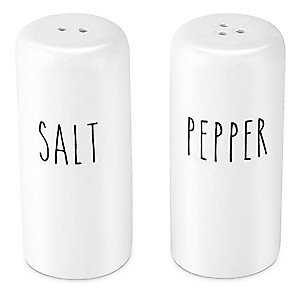 Farmhouse Salt and Pepper Shakers Set - Rustic Salt and Pepper Shakers Set - Cute White Salt and Pepper Shakers for Your Farmhouse Kitchen, Sturdy Ceramic, 3.4 oz Capacity, Rust-Free