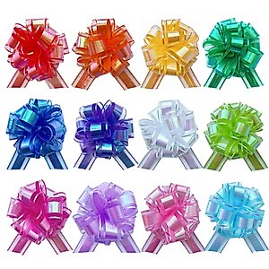 12PCS Rainbow Color Pull Bows for Gift Wrapping, 6 Inches Large Gift Bow, Colorful Laser Ribbon Decoration for Flower Bouquets and Basket, Aurora Bows for Birthday Presents, Anniversary, Wedding