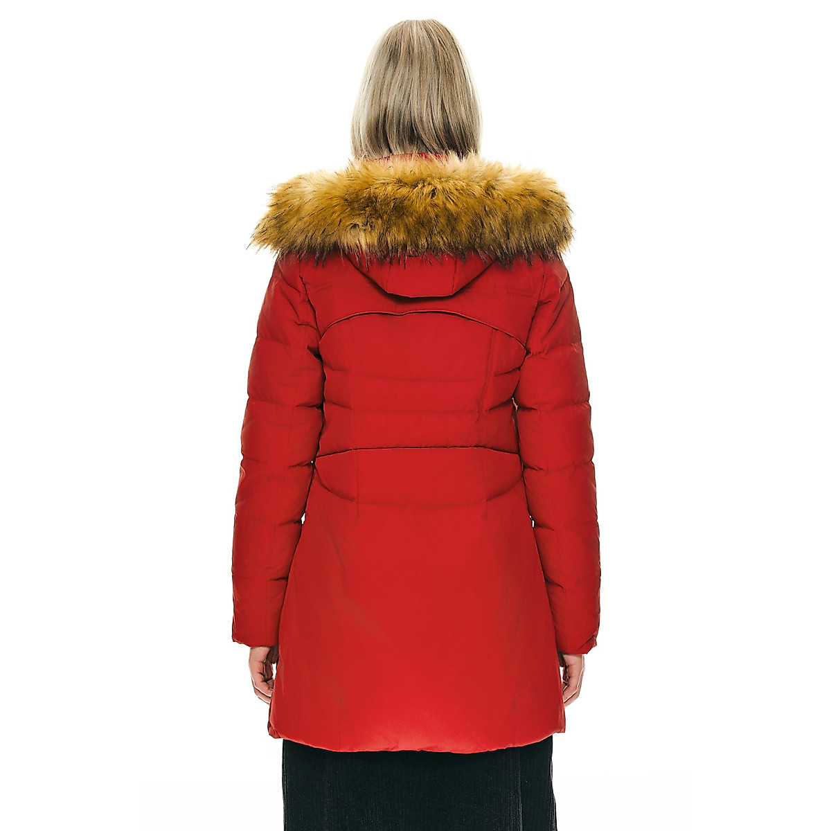 Orolay Women's Down Jacket with Faux Fur Trim Hood Red XL