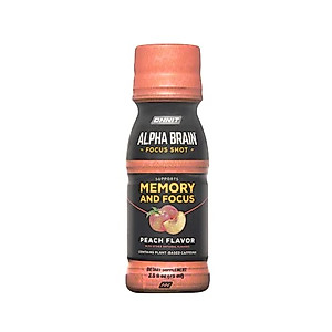 Onnit Alpha BRAIN Focus Energy Shot Supplement - Energy, Focus, Mood, Stress, Brain Booster Drink - Peach (2.5 fl oz, 6 ct)