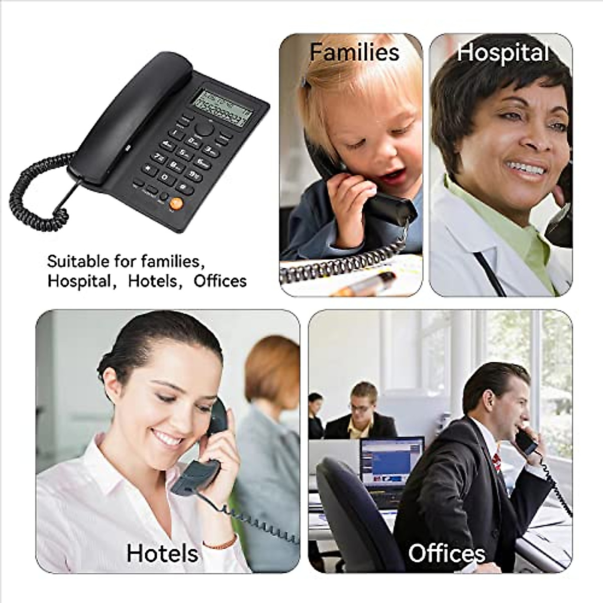 Corded Landline Phone w/ Big Buttons, Caller ID | Easy Use