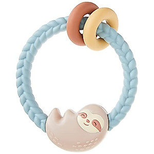 Itzy Ritzy Silicone Teether with Rattle; Rattle Teether Features Rattle Sound, Two Silicone Teething Rings and Raised Texture to Soothe Gums; Ages 3 Months and Up (Sloth)
