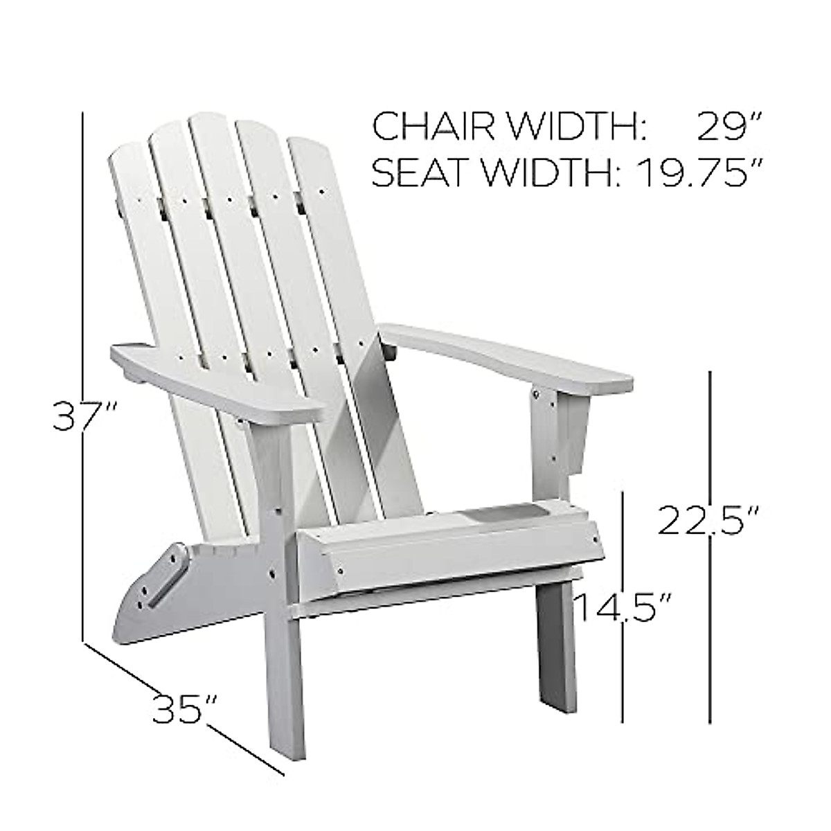 PolyTEAK Folding Adirondack Chair, Premium Weather Resistant Poly Lumber, Outdoor Patio Furniture, Up to 300 lbs, Plastic Adirondack Chairs for Patio Garden Fire Pit, Classic Collection - White