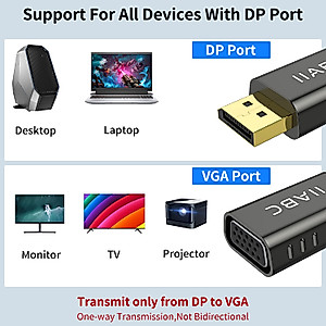 IIABC DisplayPort to VGA Adapter 1080P Converter, Display Port DP to VGA Adapter Male to Female Connector Compatible with Computer, Desktop, Laptop, PC, Monitor, Projector, HDTV