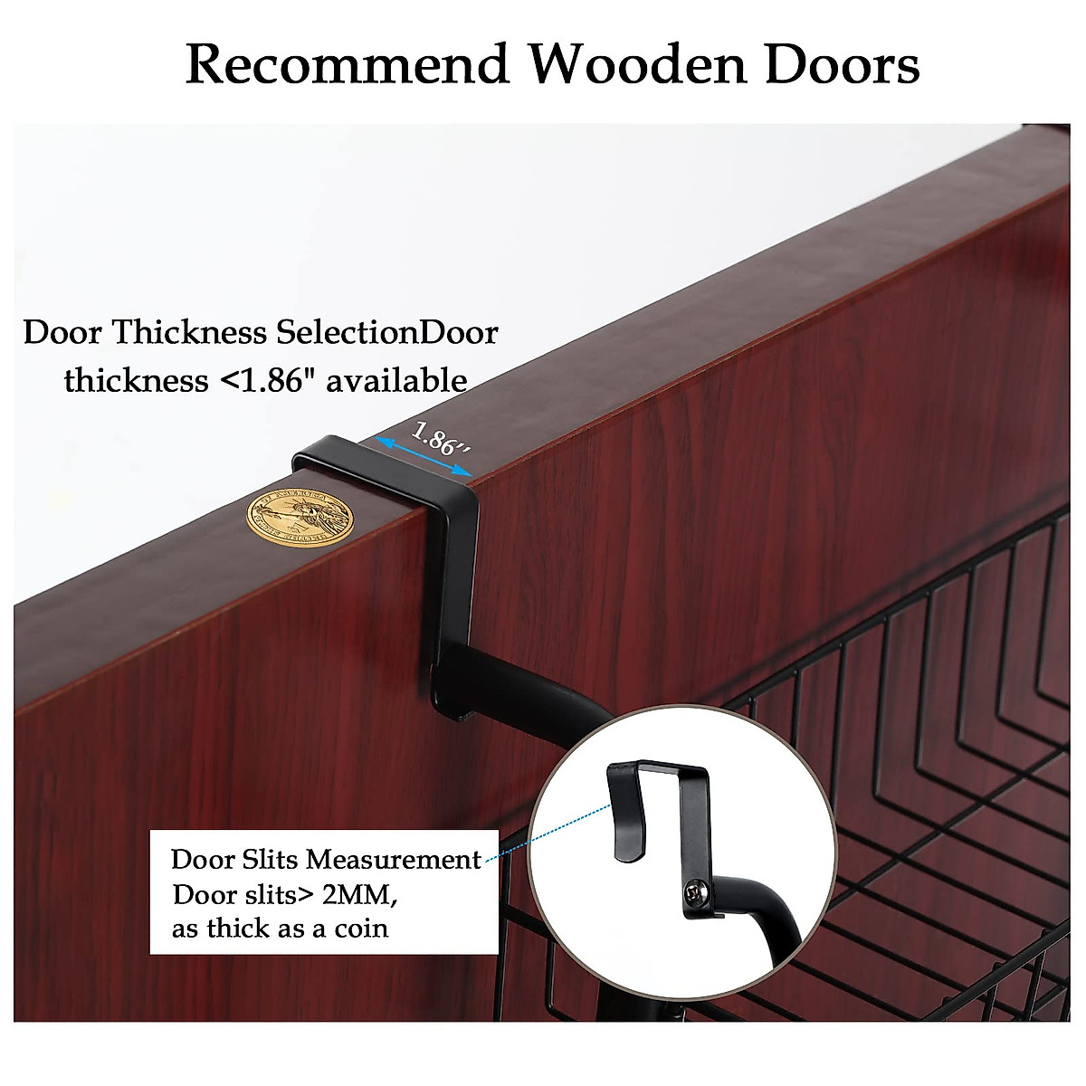 6-Tier Over the Door Pantry Organizer Rack, Hanging Storage Metal Rack with 6 Baskets, Door Organization Kitchen Spice Rack, for Kitchen Bathroom Bedroom(Black)