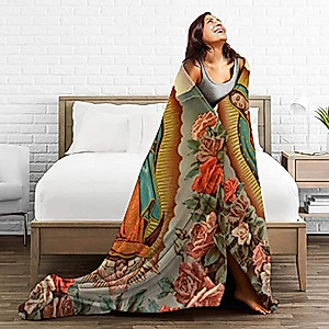 Our Lady of Guadalupe Fleece Blanket Throw Blanket, Ultra-Soft Cozy Micro Fleece Blanket for Sofa, Couch, Bed, Camping, Travel, & Car Use-All Seasons Suitable60 X50