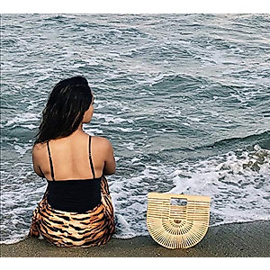 bagish Bamboo Bag Handmade, Semi Circle Boho Basket – Straw Clutch Purse Beach Tote for Women (WITH Insert Pouch) | valentines day gifts for her
