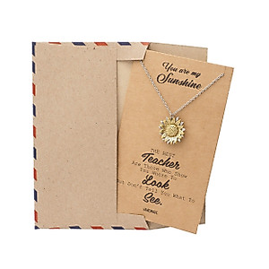 quan jewelry Sunflower Necklace for Teacher with Inspirational Greeting Card (Two Tone)