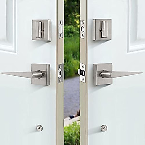 GUA OYH Double Door Handleset for Entryway Satin Nickel Front Door Handle Keyed Dummy Door Lock Set with Handle Lever for Front Door or Office Door, Satin Nickel (for Double Door) (L361516-S-S117)