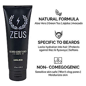 ZEUS Beard Care Set, Starter Beard Wash & Beard Oil Kit for Men, Soften, Hydrates, & Moisturizes – MADE IN USA (Sandalwood)
