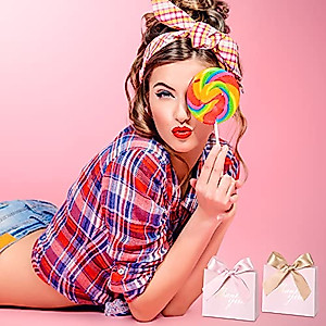 50 Pcs Small Thank You Gift Bags Mini Pink Valentine's Day Gift Bags with Bow Ribbon Paper Goodie Bags Bulk Party Favor Treat Box for Baby Bridal Shower Wedding (Pink, Gold, 4.5 x 1.8 x 4 In)