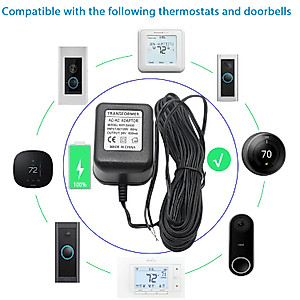 24V Video doorbell Power Transformer, Compatible with Nest Hello, Wyze, Eufy, and Ring Video doorbells. Line Length 26 feet Black（1Pcs）