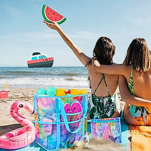 Nidoul Mesh Beach Bag, Beach Tote Bag with Zipper Pocket, Packable Large Beach Bags for Women Kids Vacation Travel Pool Swim