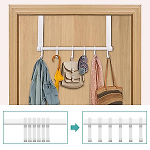 MGahyi Over The Door Hooks Hanger, Moving 6-Hooks,Over Door Towel Rack,Door Coat Hanger, Upgraded Long Arms for Bathroom Accessories (White)
